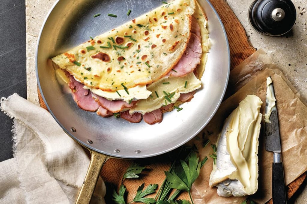 Double Cream Crepes with Ham, Chives & Parsley